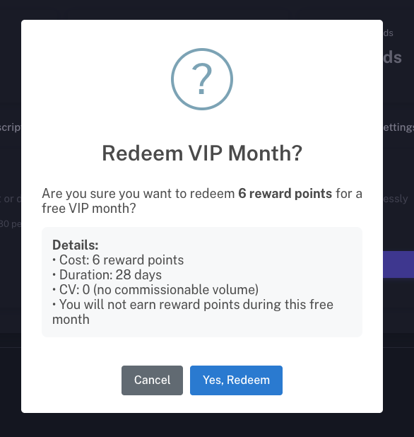 Canjear puntos de recompensa VIP por una suscripción VIP gratuita ...